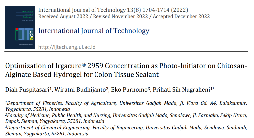 Optimization of Irgacure® 2959 Concentration as Photo-Initiator on ...